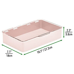 mDesign Plastic Storage Stackable Durable Container Bin Organizer Box with Lid - for Organizing Kitchen, Pantry, Bathroom, Bedroom - Holds Food, Snacks, Makeup - Light Pink/Blush/Clear