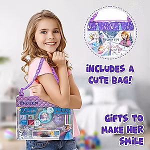 Disney Frozen - Townley Girl Fashion Chain Bag with Peel- Off Nail Polish, Eyeshadow, Hair Accessories, Hair Brush and More, with Rainbow Chain for Girls, Ages 3+