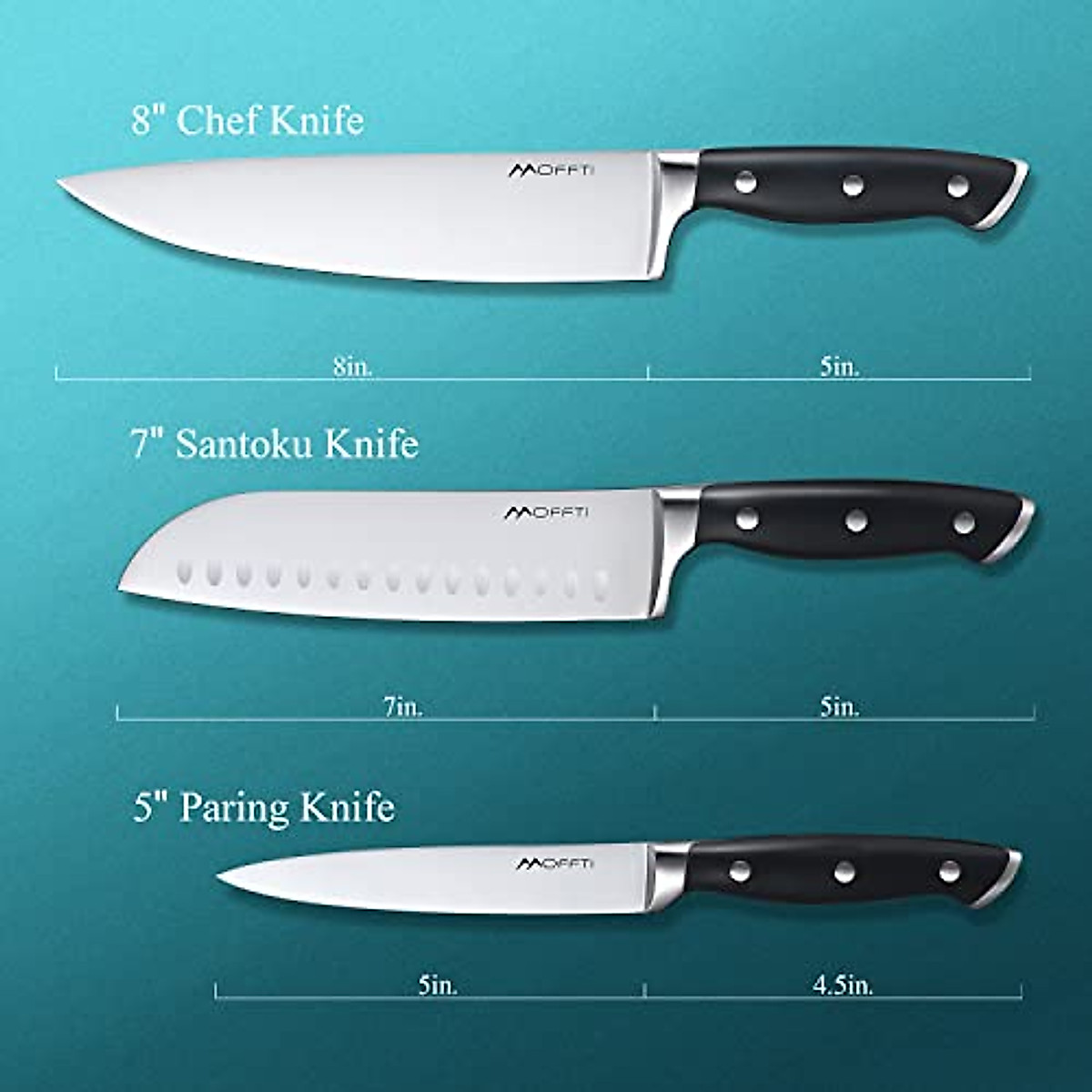 MOFFTI Chef Knife Set with Knife Sharpener, German EN1.4116 Stainless Steel Kitchen Knife Set, Ultra Sharp Professional Chef's Knife, Ergonomic Handle, Knives Set for Kitchen with Gift Box