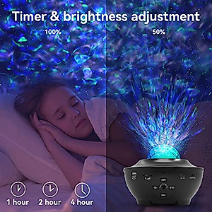 Star Projector, Galaxy Projector for Bedroom, with Bluetooth Speaker, Timer, Remote 3 in 1 Night Light Projector with LED Nebula Cloud/Moving Ocean Wave for Kids Teen Adult Bedroom Decor (Black)
