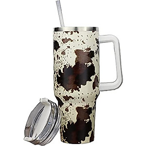 wonshia 40oz brown Cow Tumbler With handle, Stainless Steel Tumbler With Lid and Straws, Double Vacuum Leak Proof Travel Coffee Mug Cup Water Bottle For Home, Office, Party……