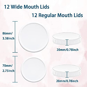 [24 Pack] Plastic Mason Jar Lids for Ball, Kerr and More - Food Grade White Plastic Storage Caps for Mason/Canning Jars - 12 Regular Mouth and 12 Wide Mouth Mason Jar Lids