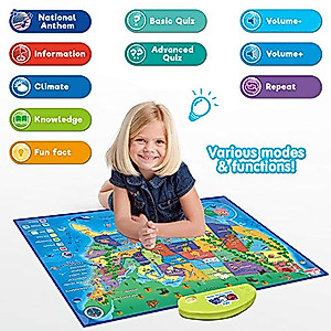 BEST LEARNING i-Poster My USA Interactive Map - Educational Smart Talking US Poster Toy for Kids Boy or Girl Ages 5 to 12 Years | United States Geography Electronic Game Children 5, 6, 7 Gift Present