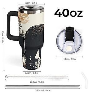LLUTSNTH 40 Oz Vacuum Tumbler with Black Handle Leakproof Insulated Tumbler Bear Silhouette Stainless Steel Travel Mug with Lid And Straw Coffee Cup Cute Water Bottles Cup Holder Friendly