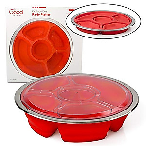 Good Cooking Appetizer Serving Fruit/Veggie Tray and Collapsible Party Platter with Lid - Easy to Clean, Portable, BPA Free, and Dishwasher Safe