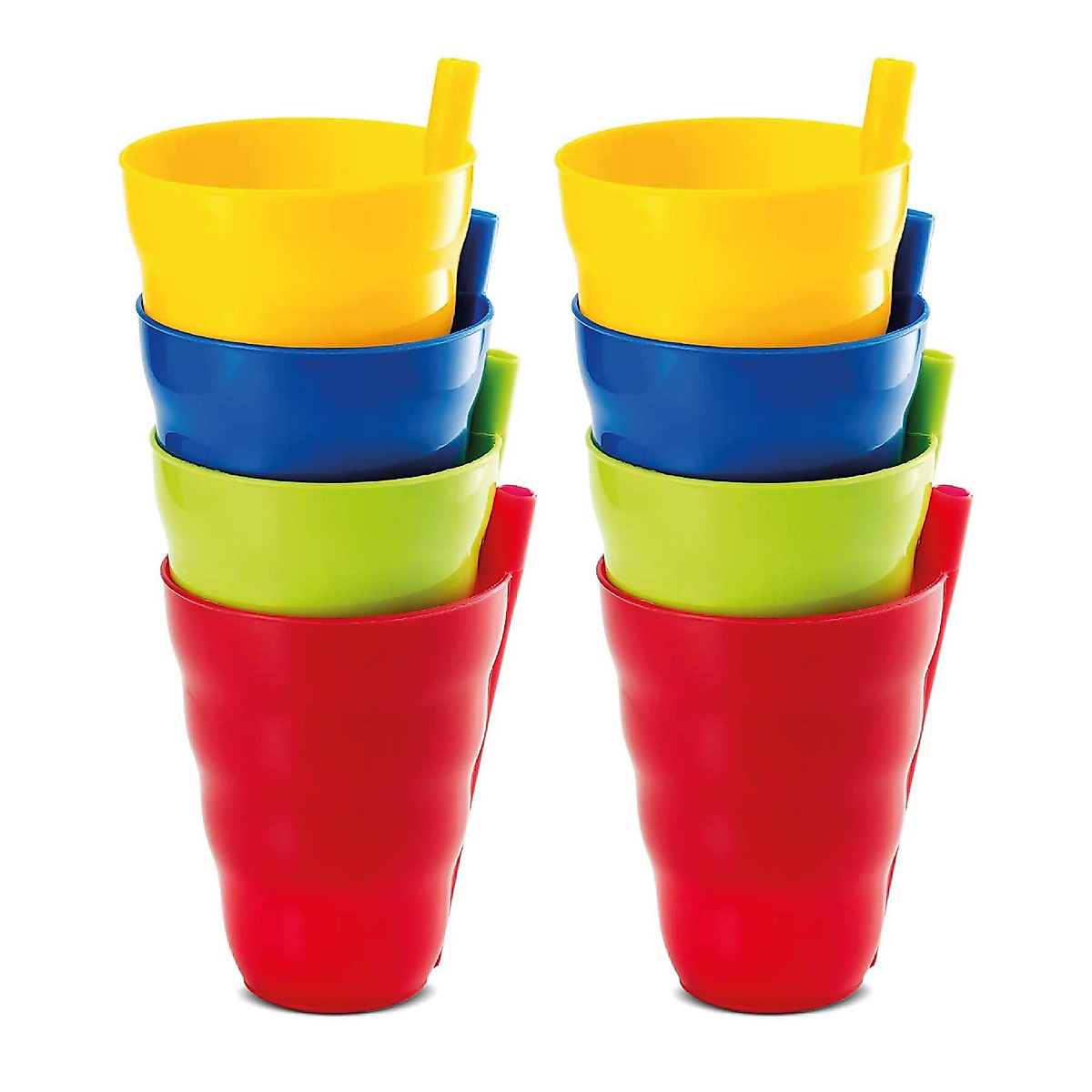 PLASKIDY Kids Cups with Built-in Straw - Set of 8 Toddler Drinking Cups with Straws 10 Ounce - Children Sip-a-Cup Dishwasher Safe BPA Free Brightly Colored Great Kid and Toddler Tumbler Cups