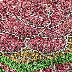 Boutique De FGG Rose Flower Crystal Clutch Women Evening Bags Formal Party Rhinestone Handbag Wedding Bridal Purse (Mini,Pink&Green)