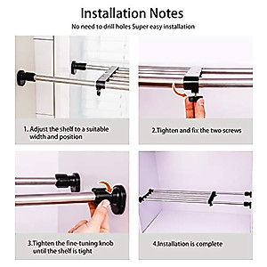 Hershii Adjustable Closet Tension Shelf Expandable Cabinet Hanging Rod Metal Storage Rack Organizer DIY Divider Separator for Wardrobe Cupboard Kitchen Bathroom, Black, 32.28-46.06inches