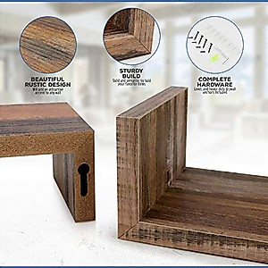 Under.Stated U Shaped Floating Wall Shelves - Rustic MDF with PVC Wall Mounted Display Rack | Multi-Purpose Hanging Shelves Set of 3 (Rustic Brown)