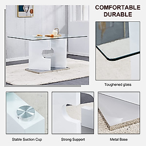 63'' Glass Dining Table for 6, 0.39" Tempered Glass Tabletop and White MDF Base,Large Dining Room Table for Home Kitchen Banquet Hall,Luxury Glass Table for Living Room Meeting Room(No Chair)