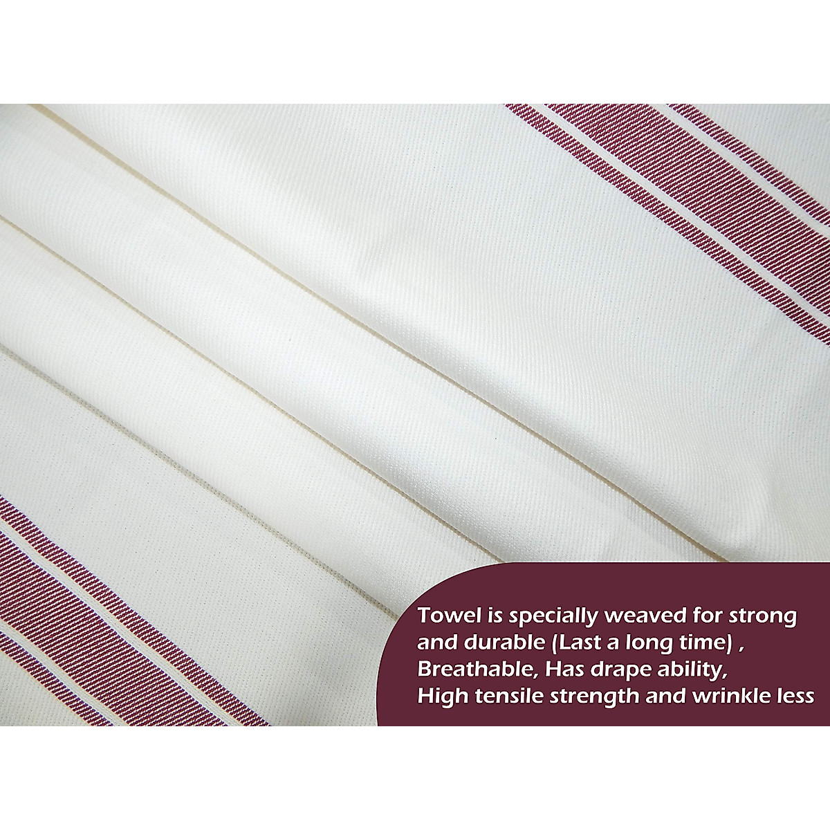 Tiny Break 100% Natural Cotton Kitchen Towel 17 x 27 Inch, 12 Pack, White with Red Stripe