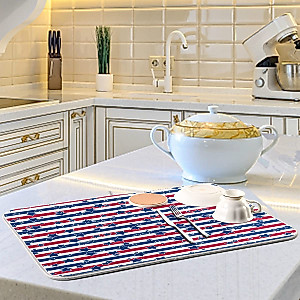 Dish Drying Mat American Stars And Stripes Kitchen Counter Mat Dishes Pad Dish Mats for Drying 4th Of July, Reversible, Super Absorbent 18x24