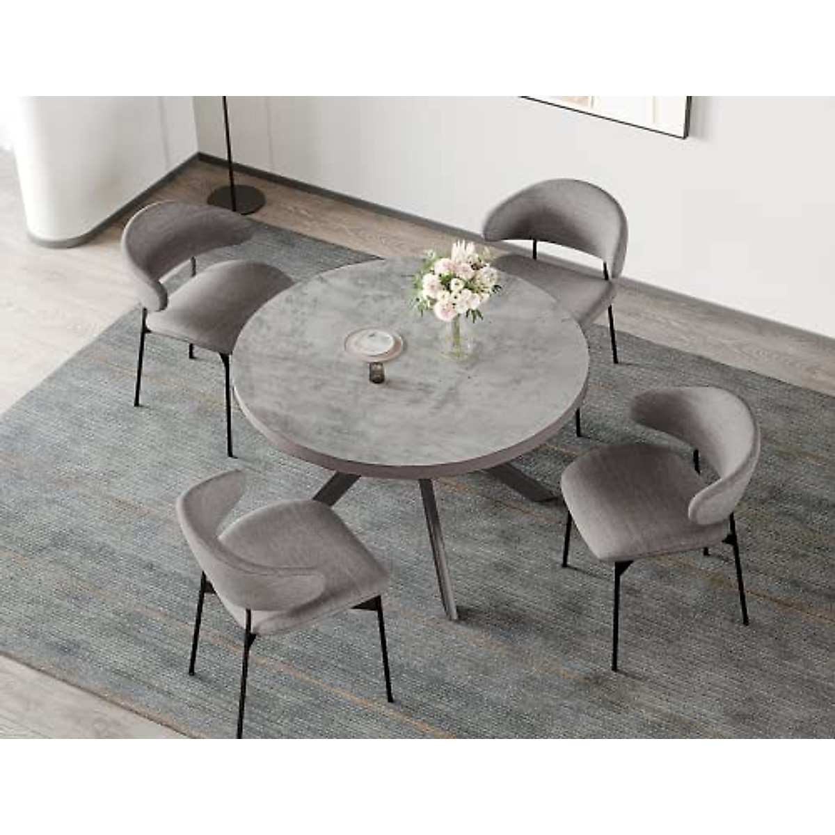 Acanva Small Round Dining Table for 4 Person, MDF & HPL Surface and Sturdy Base Structure, Modern Design for Kitchen, Living Room & Apartment, Easy Assembly, 47.2” Diam. x 30” H, Light Concrete