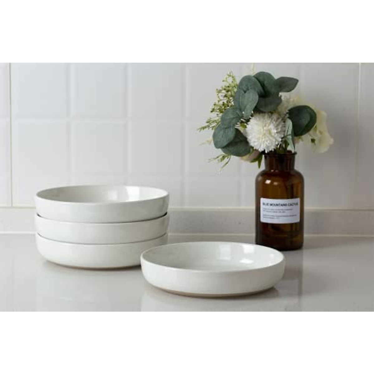 famiware Milkyway 33 oz Bowl Set, Pasta Bowls Set of 4, Salad Bowls Perfect for Your Friend for Housewarming, Thanksgiving, Christmas, White