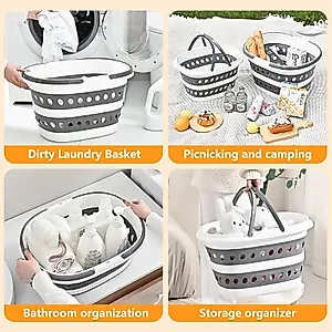 Compact 4.2 Gallon (16L) Collapsible Laundry Basket - Small Size with Handle - Foldable Pop-up Storage Container - Space-Saving Portable Hamper for Sorting Clothes(1,Gray)