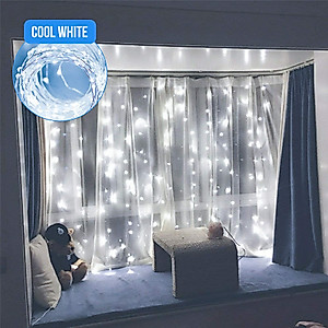 TDA Curtain String Light, 300 LED USB Powered Window Curtain String Light Outdoor Indoor Decorative for Christmas, Holiday, Party, Wedding, Garden, Patio Decoration (Cool White)