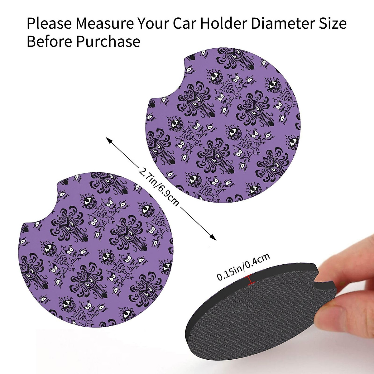 Haunted The Mansion Auto Cup Holder Coasters 2 Pack Universal Car Insert Coaster for Men Women Interior Unique Accessories with A Finger Groove
