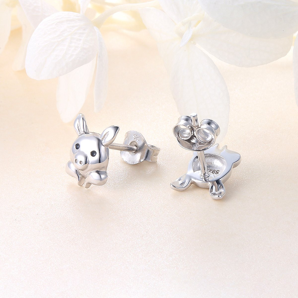 FLYOW 925 Sterling Silver Animal Earring Studs Cute Pig Earrings Women Pig Lover Gifts