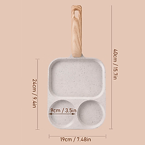 Divided Frying Pan, 3 Section Grill Pan All in One Pan Fried Egg Pan for Breakfast Gas Stove Induction Cooker