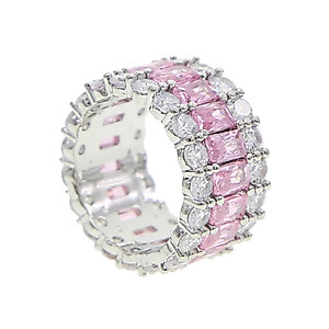 ATJMLADYJEWELRY US Size 6 7 8 Pink White Cubic Zirconia Cz Eternity Band Fashion Full Finger Ring For Women (8)