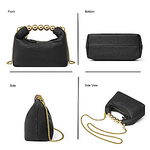 DORIS&JACKY Small Top Handle Clutch Bag Women Designer Goatskin Crossbody Purse With Pearl Handle And Detachable Metal Chain (Black)