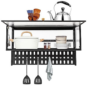 Wall Cabinet Balcony Black Kitchen Wall Cabinet Living Room Bedroom Storage Cabinet Flip-Up Door Wall Cabinet Wall-Mounted Locker 85 * 28cm