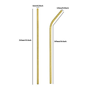 Reusable Metal Straws 50Pack.Ultra Long 10.5”Gold Color Stainless Steel Drinking Straws in Bulk For Wholesale.265x6mm Straight Curved Straws for 20/30oz Tumblers Yeti (50pcs all bent Gold-10.5")