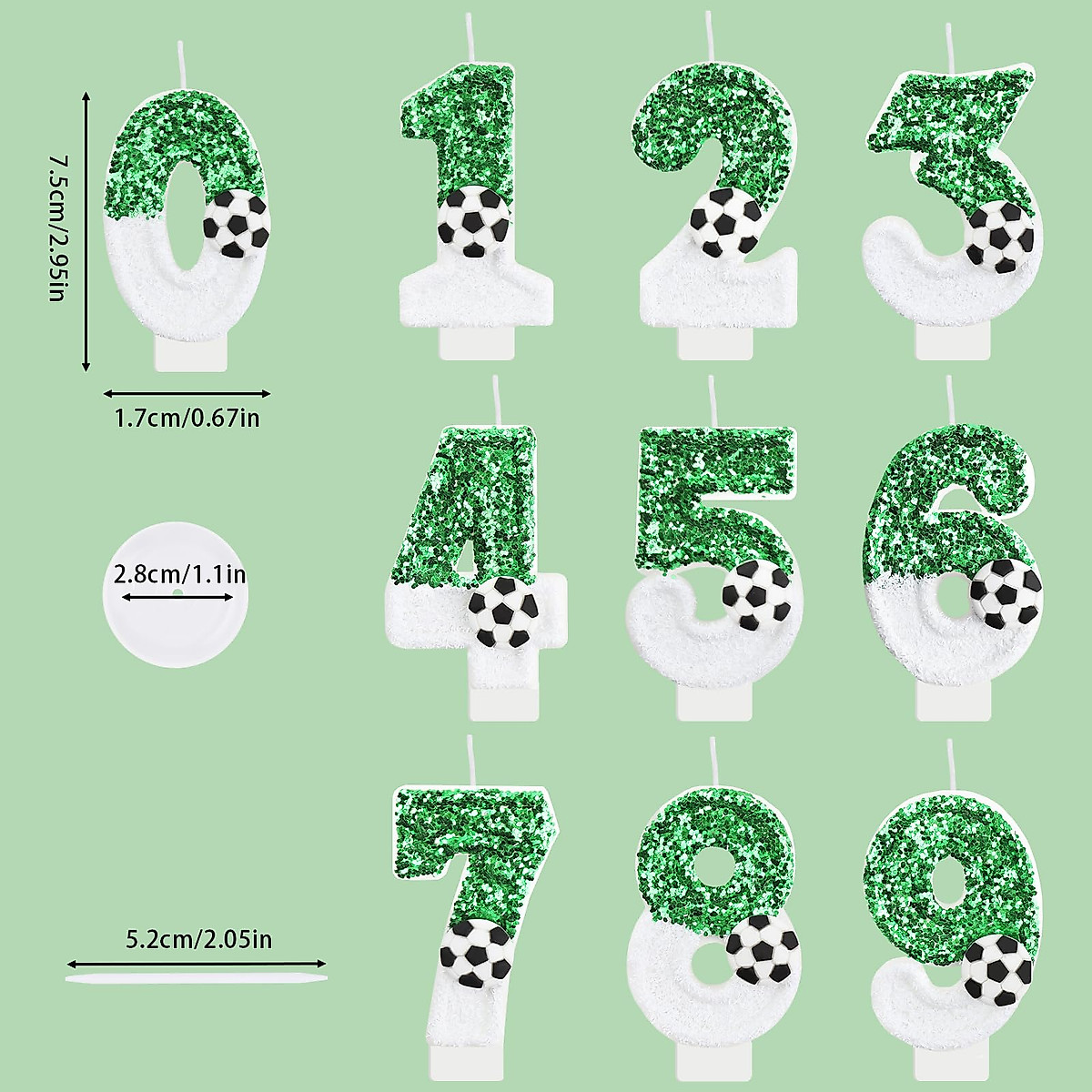 DAJISI 2.95 Inch Birthday Candle for Cake, Green Soccer Birthday Candles Number Candles for Birthday Cakes with 3D Soccor Large Sparkler Candles for Cake Topper Decoration (Number 7)
