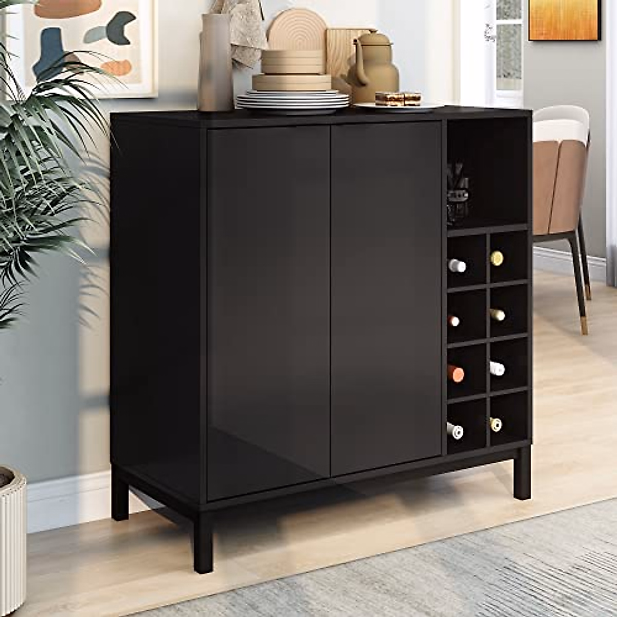 LUMISOL Kitchen Sideboard Buffet for Storage with Door and Wine Cabinet Wood Sideboard Bar Cabinet for Living Room Dining Room Buffet Server Cupboard Wine Cabinet with Storage