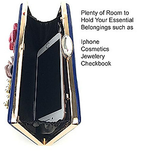 AMAZE Flower Clutch Purse for Women Floral Evening Bags for Wedding Bride Formal Party (Navy Blue)