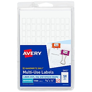 Avery Removable Rectangular Labels, 0.31 x 0.5 Inches, White, Pack of 1100 (5412)