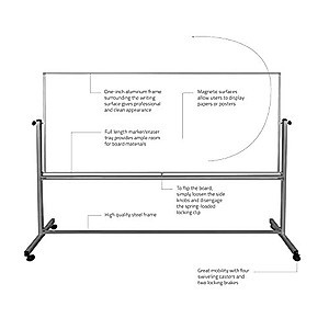 Offex Rolling Reversible Dry Erase 96"W x 40"H Double-Sided Magnetic Whiteboard with Aluminum Frame and Marker Tray - Perfect for School, Classroom, Conference and Presentation