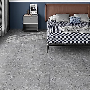 VaryStyle 12"x12" Peel and Stick Floor Tiles - Grey Marble Vinyl - 10 Pack - Waterproof, Self-Adhesive, Removable - Sticky Vinyl Flooring for Bathroom, Bedroom, Kitchen