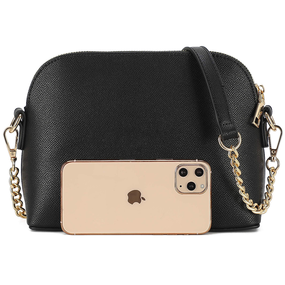 lola mae Dome Satchel Crossbody Bag for Women, Lightweight Multi Pockets Messenger Shoulder Purse Top Zipper (Black)