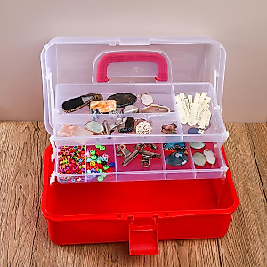 12in Three-Layer Multipurpose Storage Box, Folding Tool Box/Art & Crafts Case/Sewing Supplies Organizer/Medicine Box/Family First Aid Box with 2 Trays