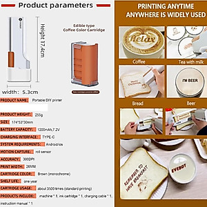 ZXSYYDS Protable Food Printer,Printer Pen & Edible Inkjet Printer,Mini Food Printer, WiFi Printing Machine Cake Coffee Desserts DIY Decoration Maker,Brown