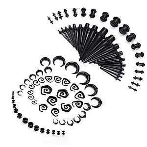 FASACCO 86Pcs Ear Stretching Kit Acrylic Tapers and Plugs Spiral Tapers Silicone Tunnels Ear Gauges Expander Set Ear Stretching Starter 14G-00G Body Piercing Jewelry Set