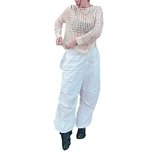 Womens Baggy Cargo Pants Casual Low Waist Adjustable Drawstring Joggers Sweatpants Trousers Punk Streetwear (White, M)