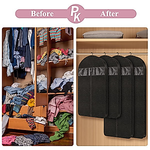 HuggieGems 4 Pack 61'' Garment Bags for Hanging Clothes Storage, Travel, Clear Dress Bags for Gowns Long, Suit Bags for Closet Storage, Black