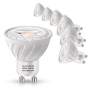 Gaormii GU10 LED Bulb Dimmable, 50W Halogen Equivalent, 3000K Warm White, 5W 500LM MR16 GU10 Spotlight for Track Accent Recessed Ceiling Lighting, Kitchen Range Hood, 6 Pack