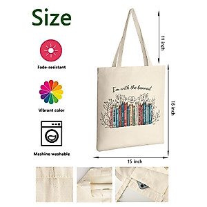 AUSVKAI Canvas Tote Bag Aesthetic Cute For Women Y2K Book College Grocery Bag Cotton Cloth Beach Totes Gift For-I'm with Banned Book