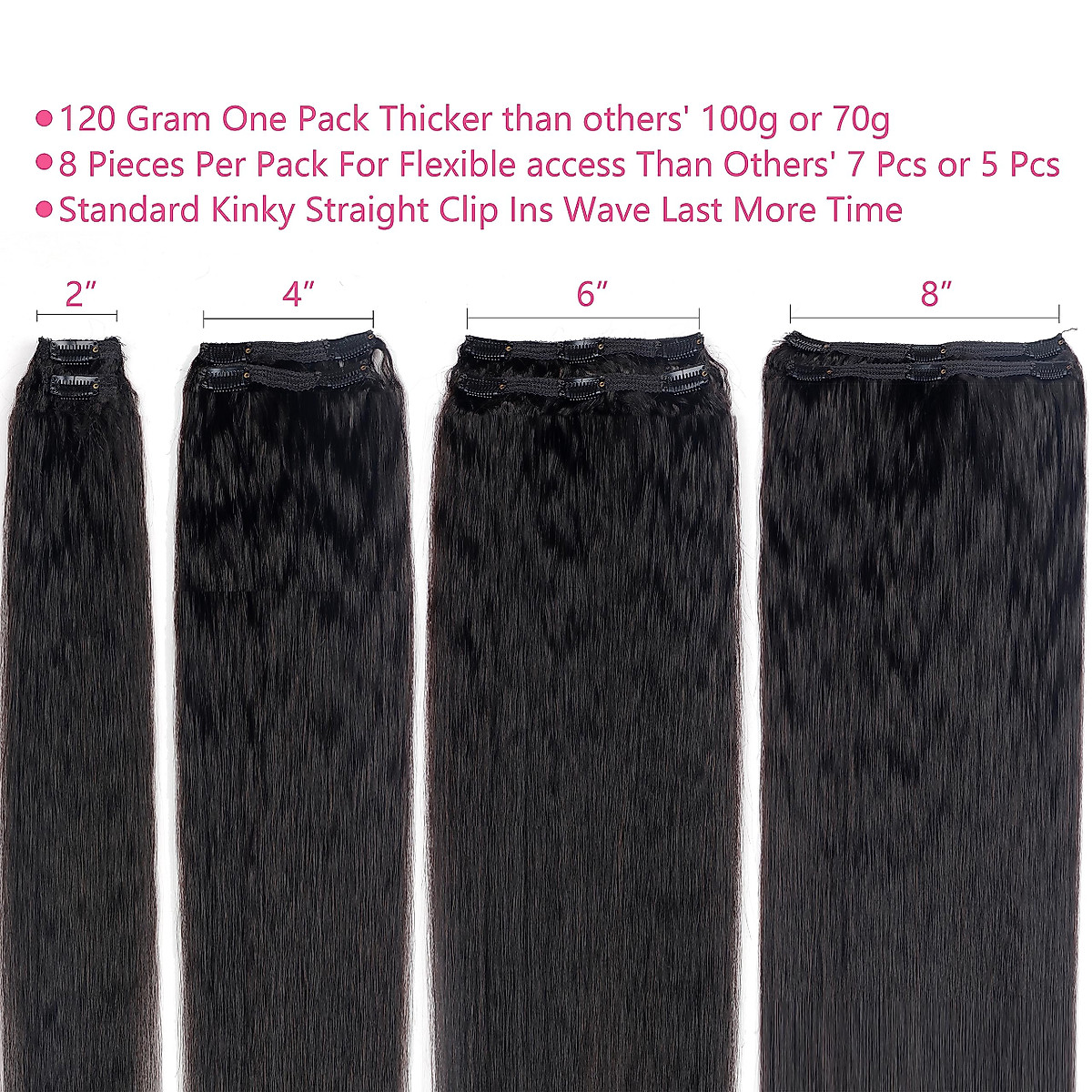Mihugass Clip in Hair Extensions Real Human Hair Clip ins Double Weft Kinky Straight Clip ins for Women 120g 8pcs Clip on Hair Extensions Human Hair (18 Inch)