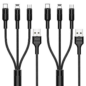 [2 Pack] Multi Charging Cable,YOUSAMS 3 in 1 Nylon Braided Multi USB Cable Multiple Charger Fast Charging Cord Compatible with Most Smart Phones & Pads - 5ft/ Black