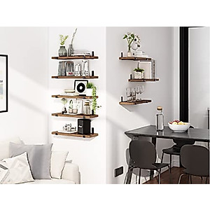 YGEOMER Floating Shelves, Set of 8, Rustic Wall Shelves, Wood Floating Shelf for Bedroom, Living Room, Book and Bathroom (Dark Carbonized Black)