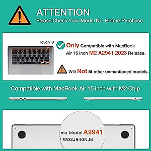 MOSISO Compatible with MacBook Air 15 inch Case 2023 Release A2941 M2 Chip, Protective Plastic Hard Shell Case Cover&Vertical Sleeve Bag with Pocket, Crystal Clear&Black