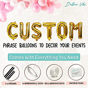 Letter Balloons - Custom Phrase 16 Inch Balloon Letters Alphabet & Number Foil Balloons - Letter Balloon Banner for Birthday, Baby Shower - Gold, Silver, Rose Gold, Red, Blue, Pearl White & Black