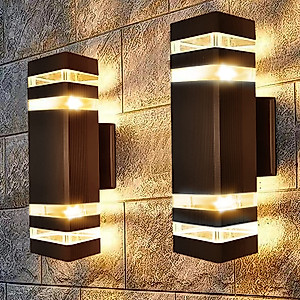 2 Pack Square Up and Down Lights Outdoor Wall Light with E26 Base, Aluminum Waterproof Outdoor Wall Lamps Outdoor Wall Sconce Exterior Lamps for House Front Porch Patio Garage Doorway
