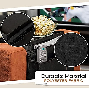 MISNODE 2 Pack Sofa Armrest Organizer with Cup Holder Tray, Hanging Couch TV Remote Storage Organizer with 6 Pockets, Sofa Couch Armchair Caddy Holder Sofa Slipcover Organizer (Brown)