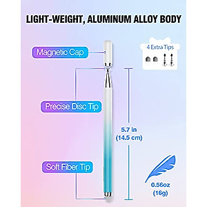 Stylus Pens for Touch Screens, 2 in 1 High Precision Universal Stylus Pen for iPad Compatible with Apple, iPhone, iPad, Android, Microsoft Tablets, Phones, 2 Pack -Pink, Purple