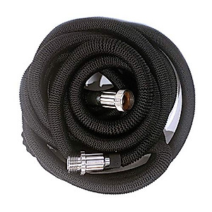 AquaStretch Expandable Garden Hose 50 ft, Lightweight, Heavy-Duty, Stretchable, Flexible Water Hoses with Storage Reel Rack, Fits All Standard Nozzles and Taps, Comes in Black or Red, Colors vary